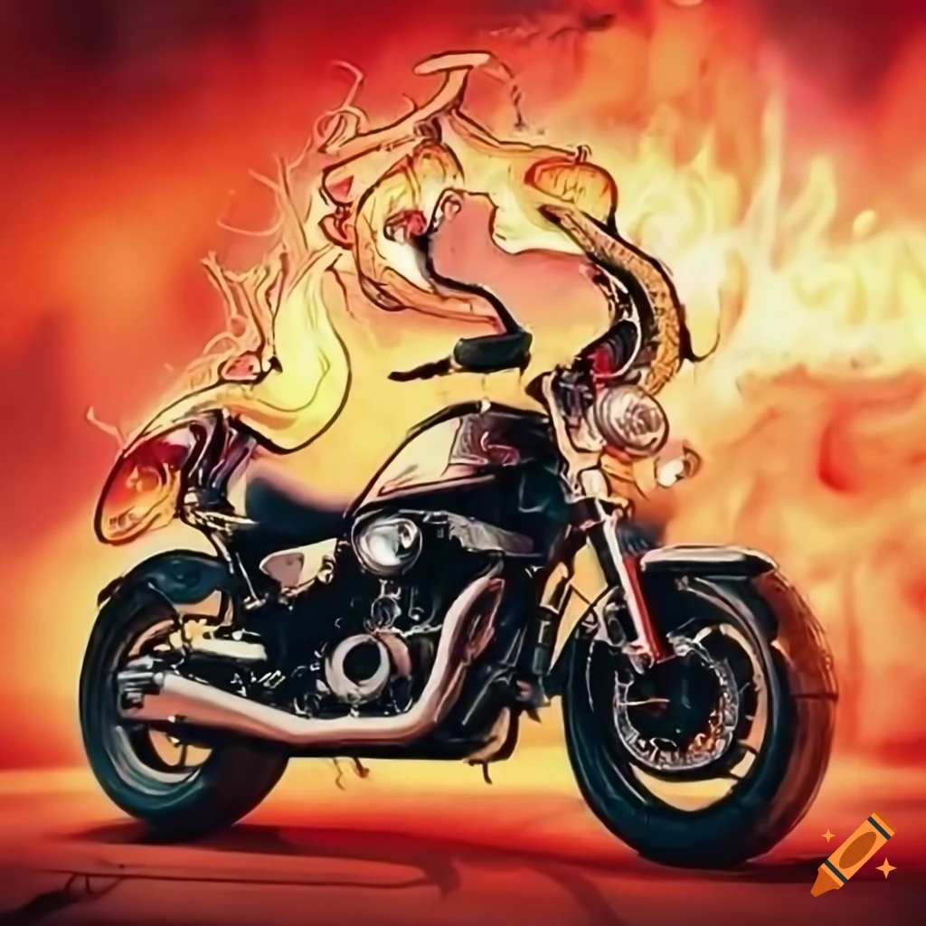 Image of a motorcycle engine with fire and tools