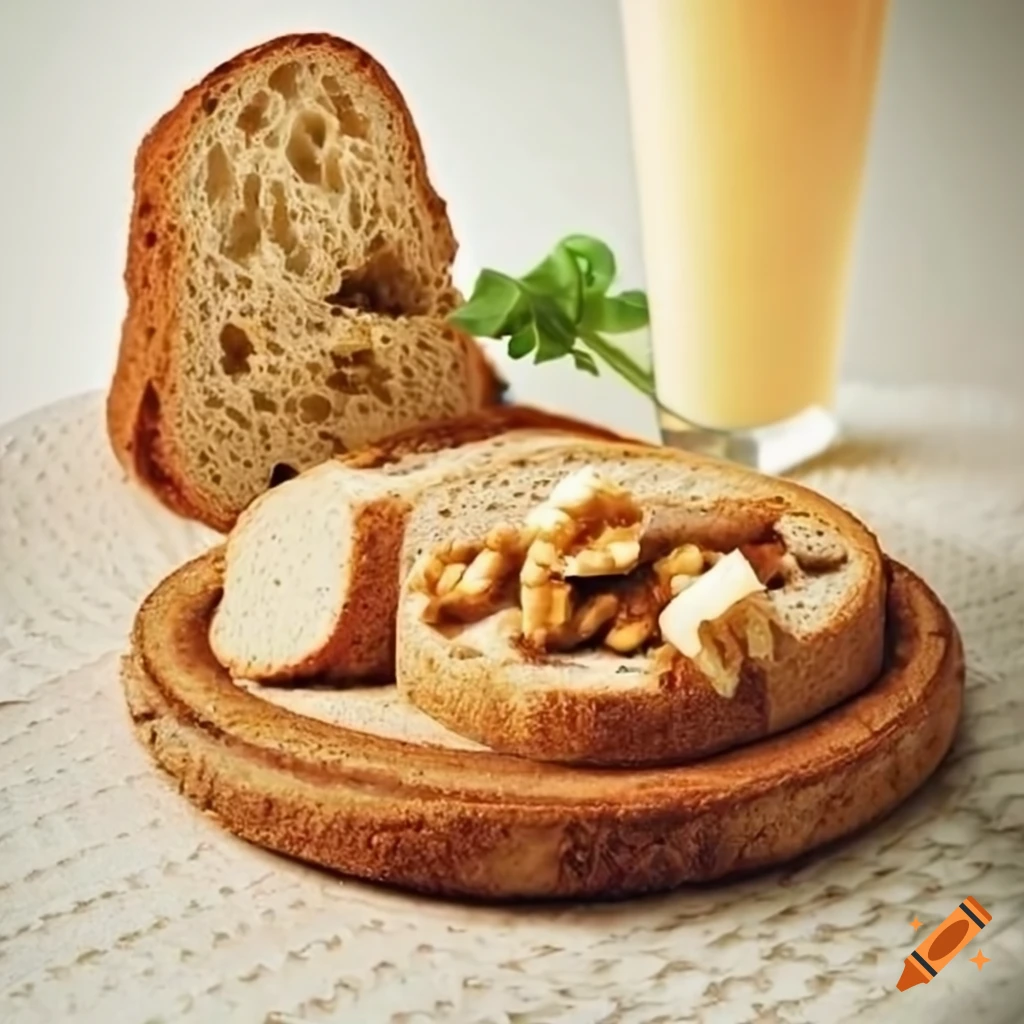 Snack of bread, cheese, and walnut on Craiyon