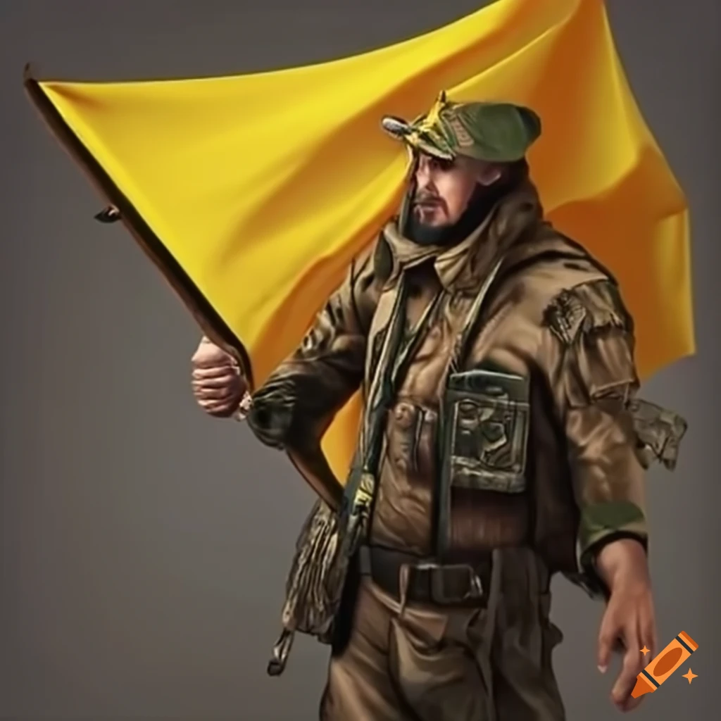 Hunter with a yellow flag on Craiyon