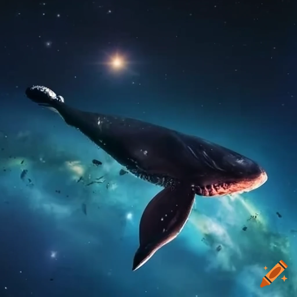 Illustration of a flying whale in outer space on Craiyon