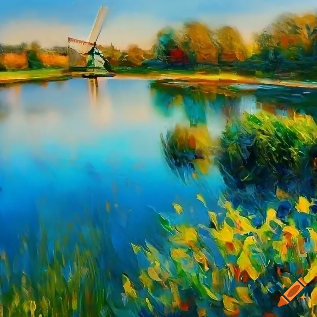 Ultra-detailed painting of a Dutch windmill in a beautiful garden on ...