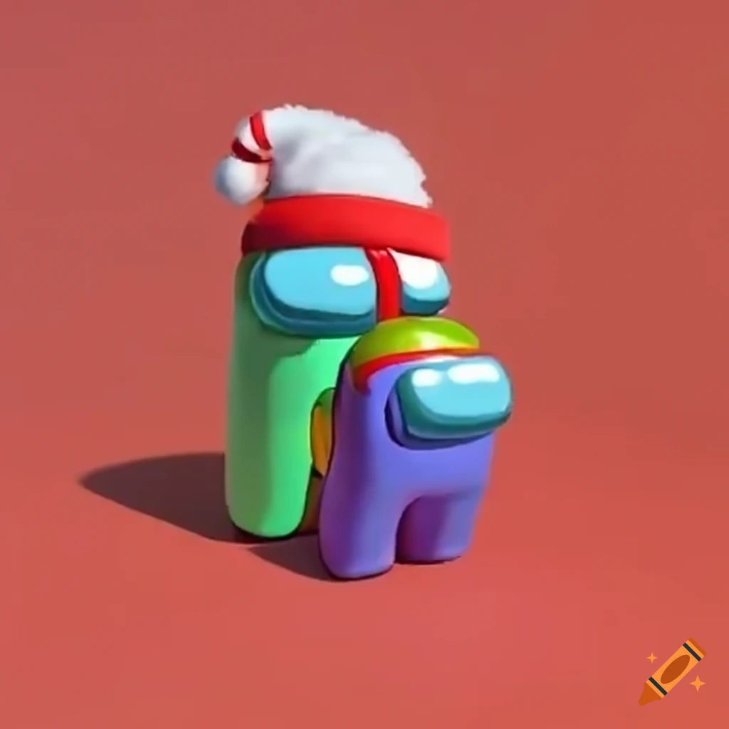 Among us character celebrating christmas with candy cane on Craiyon