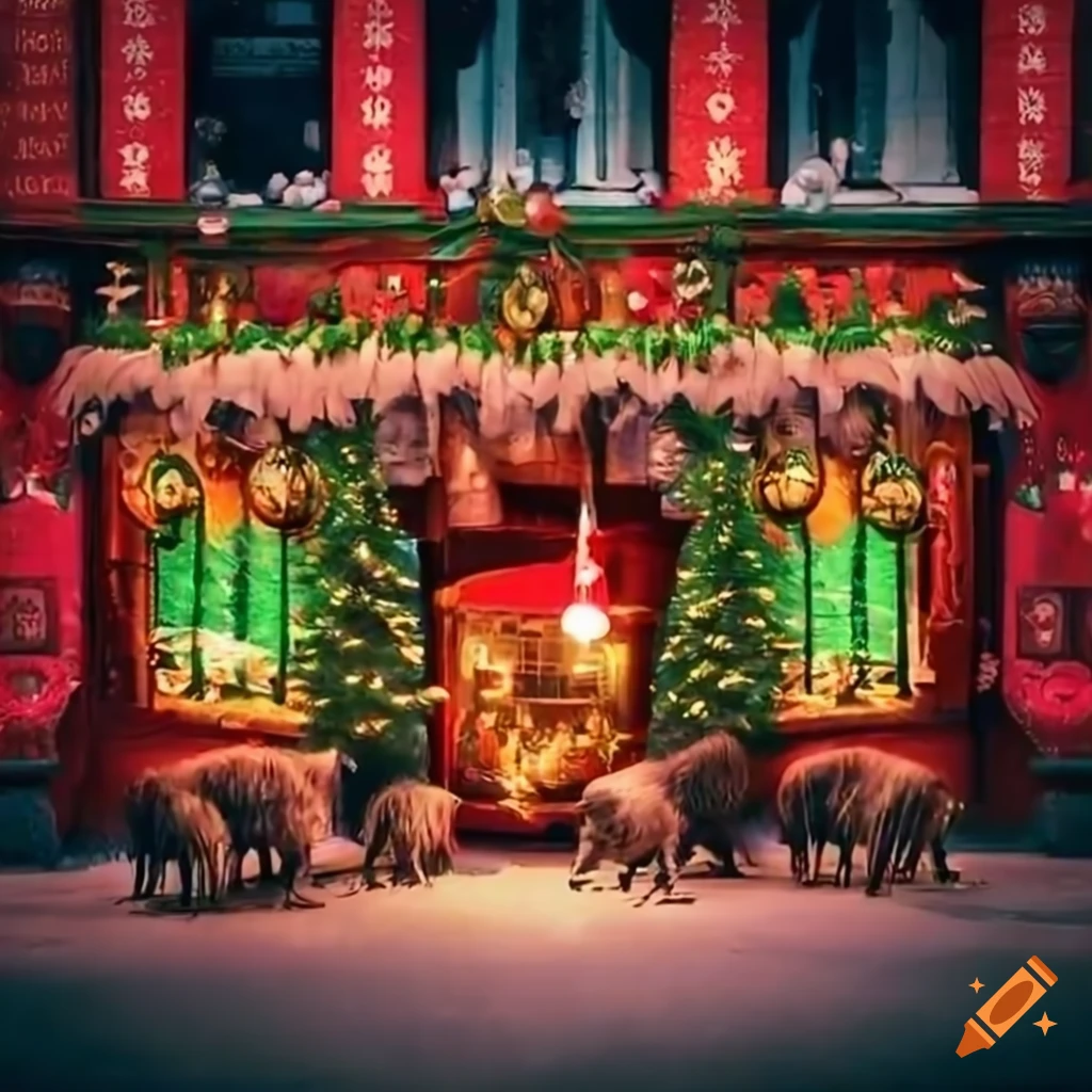 Festive capybaras celebrating at a Christmas-themed pub on Craiyon