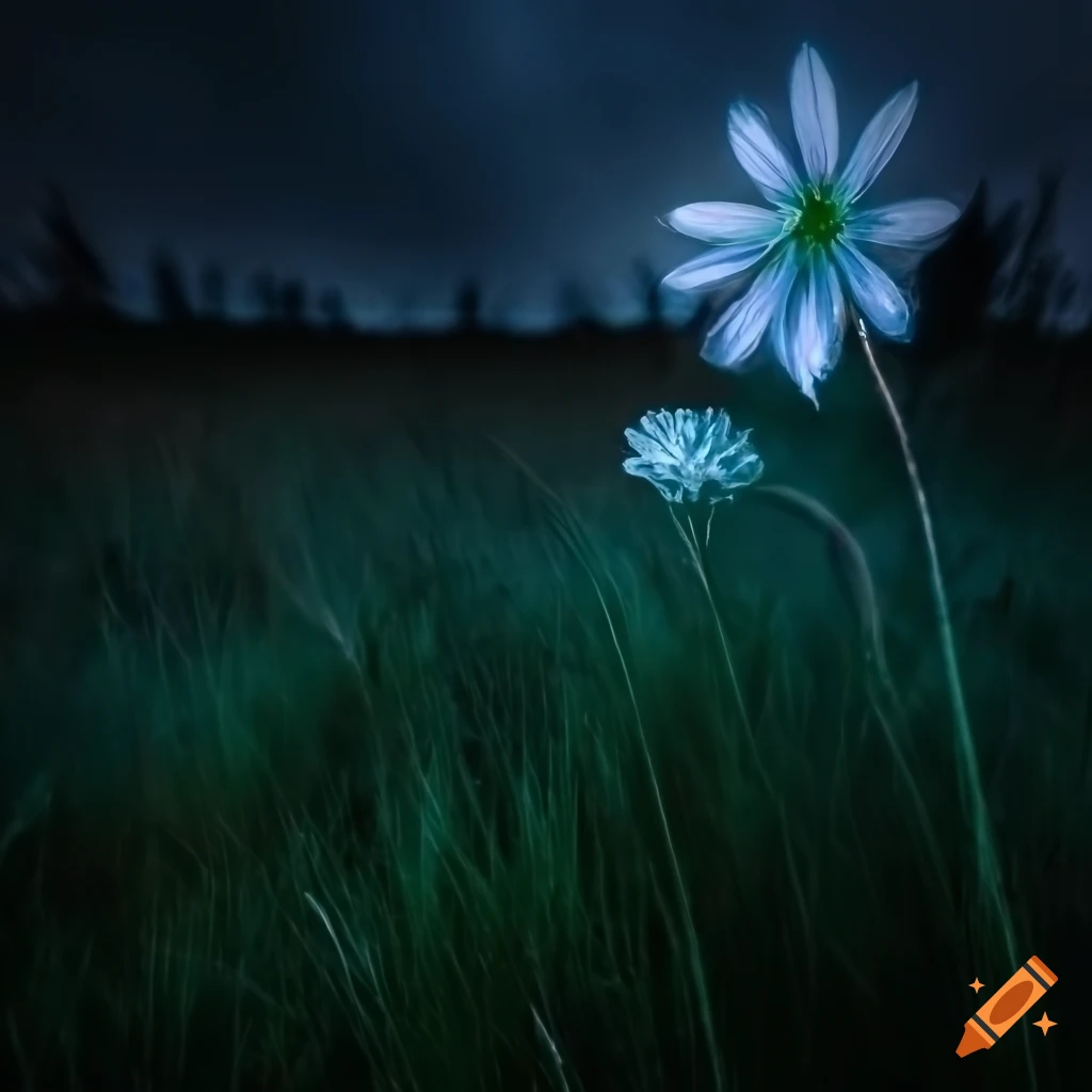 Hdr photograph of a glowing flower in a dark field