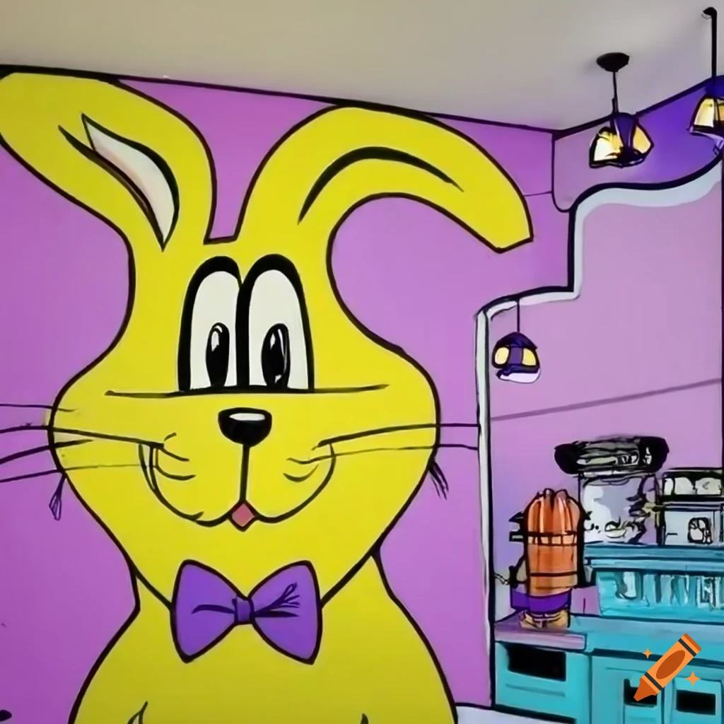 Diner mural with a yellow rabbit