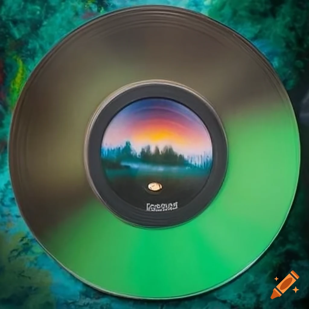 Green vinyl record with bob ross on the label