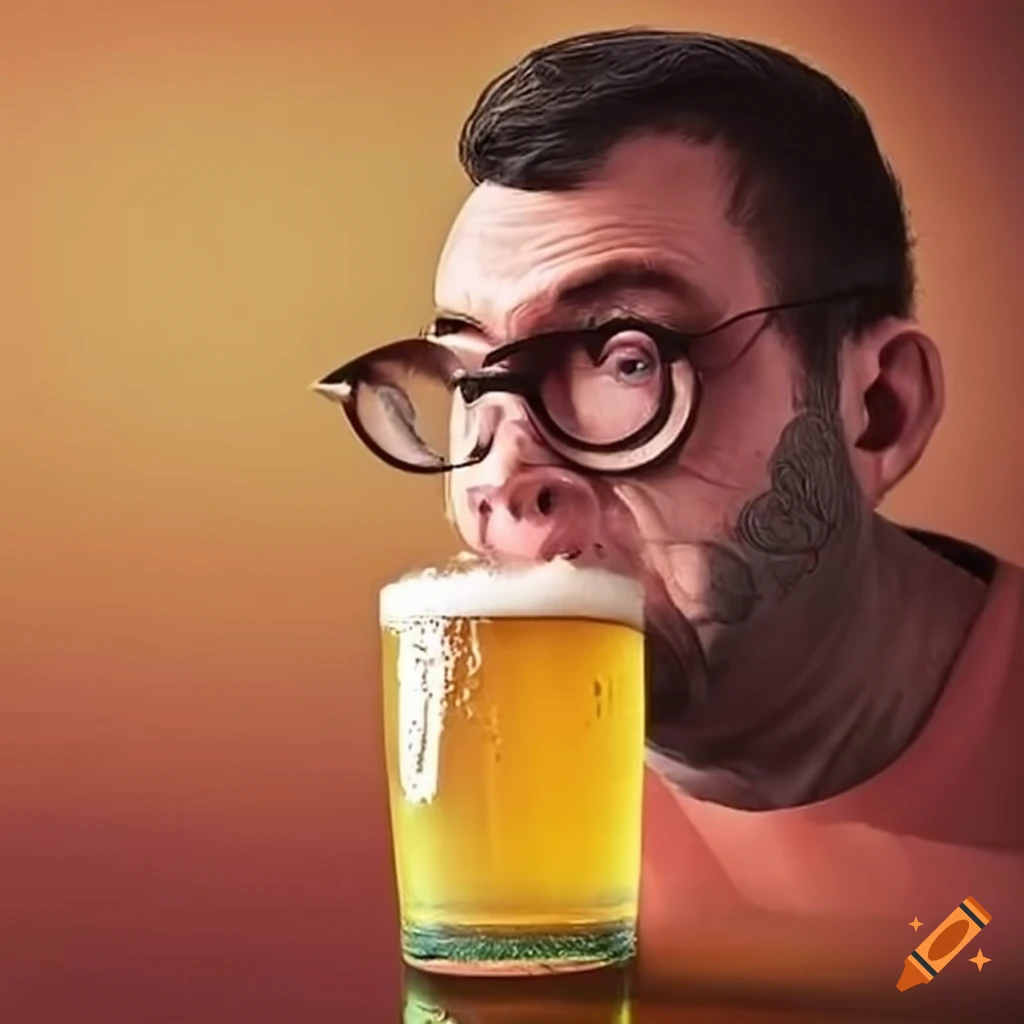 Man transforming into a pig with a beer
