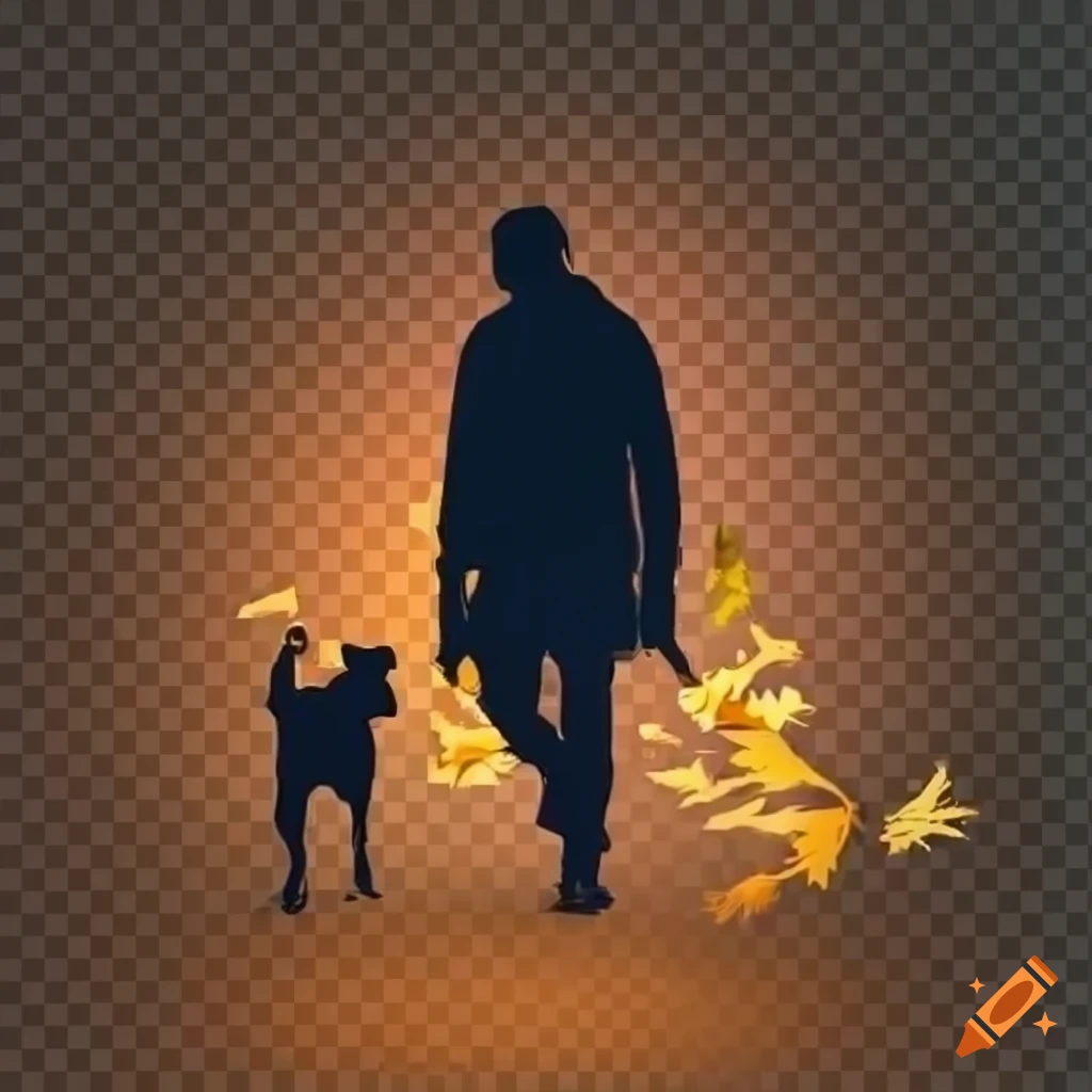 Man walking dog with falling leaves on Craiyon