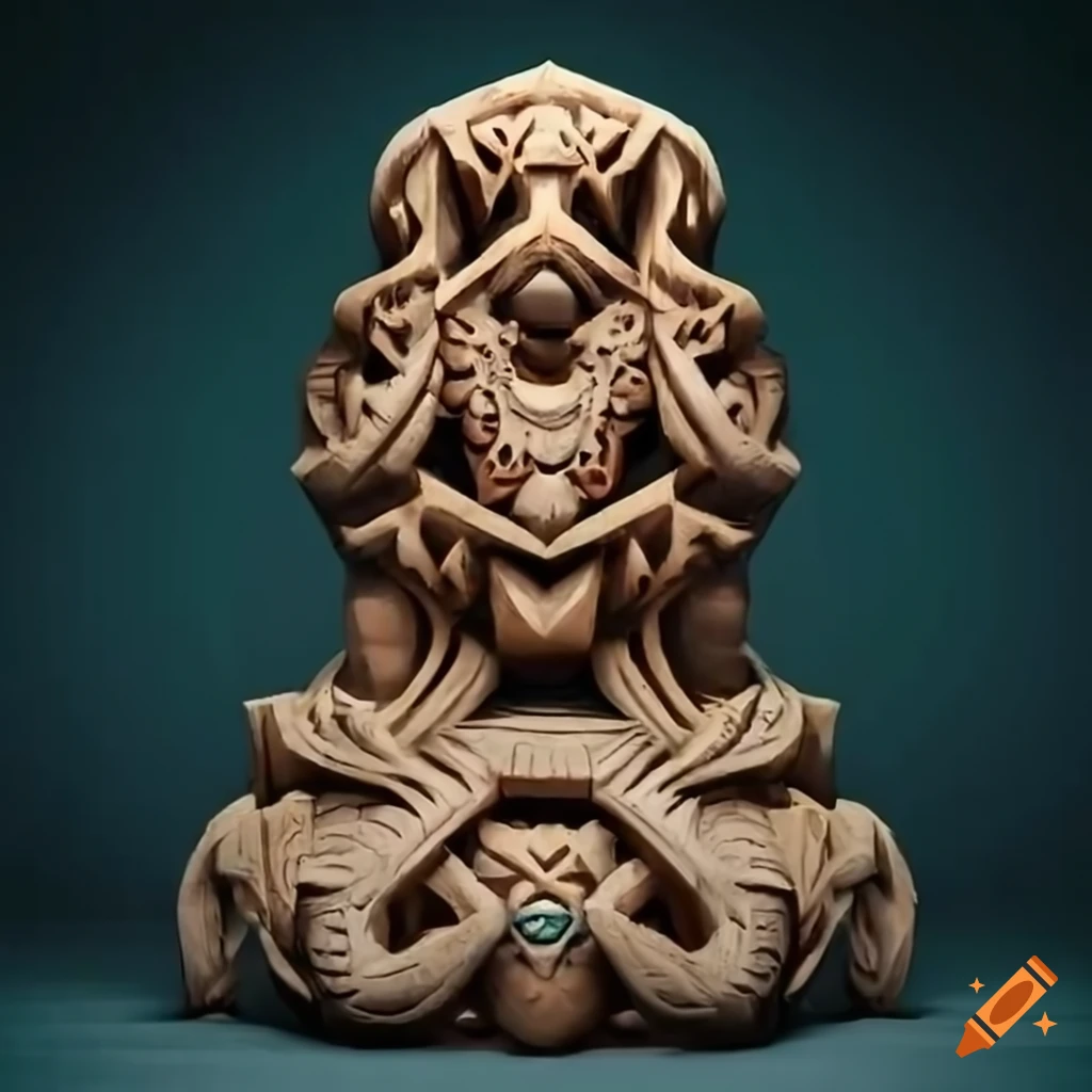 Intricate carving of zelda game boss in labyrinth