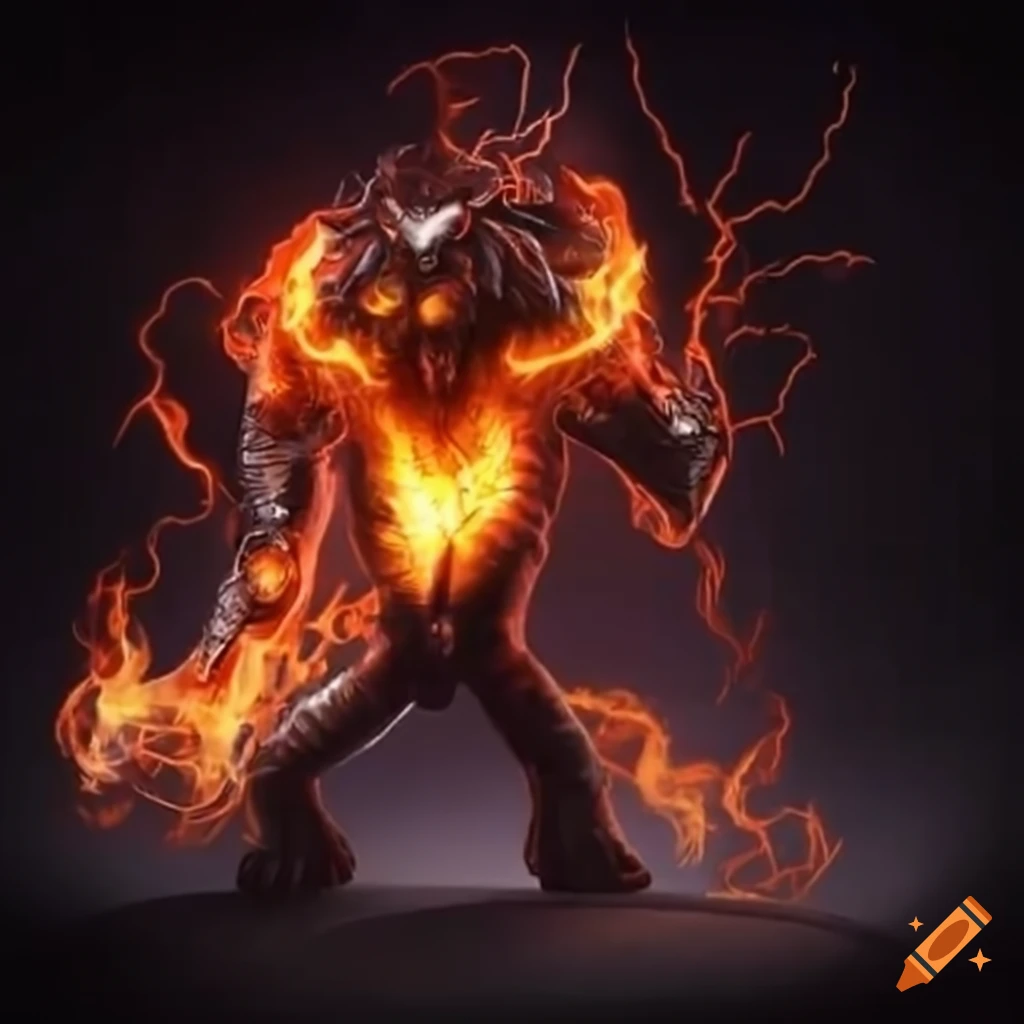 Gorilla with fire and lightning powers on Craiyon