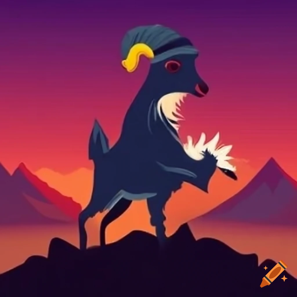 Goat kid and bat playing with a warm cap