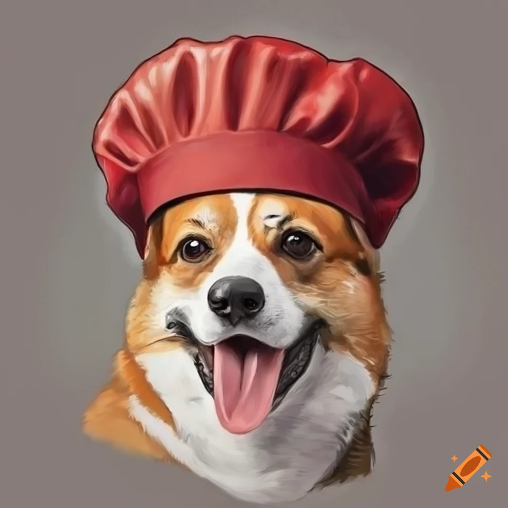 Hyper realistic portrait of a corgi with a red chef's hat on Craiyon