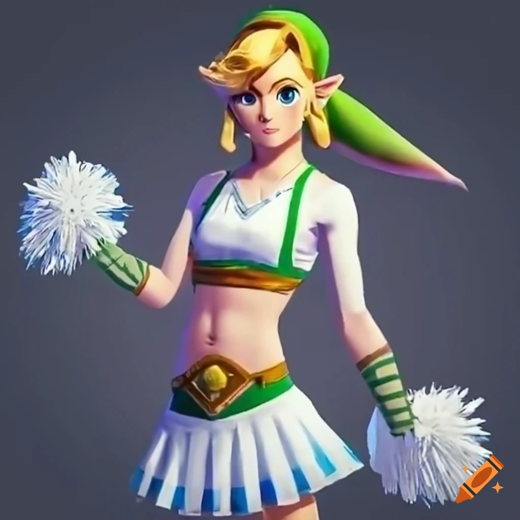 Cosplay of link from legend of zelda as a cheerleader on Craiyon
