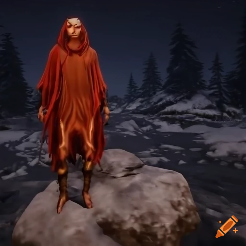 Fantasy artwork of a meditating elf in a snowy mountain landscape on ...