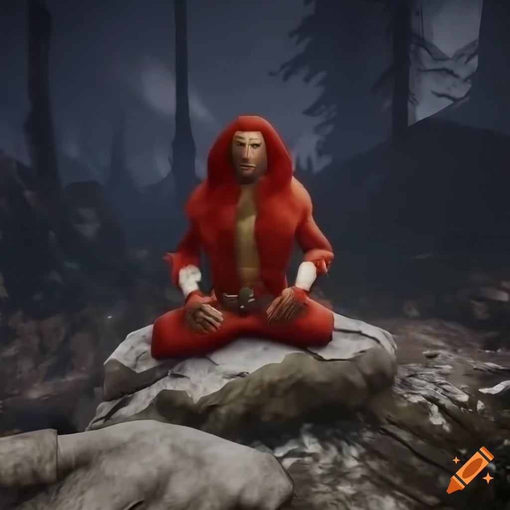 Sci-fi fantasy elf meditating in a taiga forest at night on Craiyon