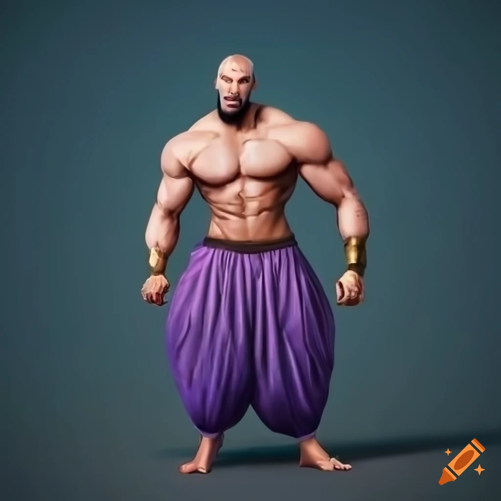 Photorealistic comic style of a muscular genie hunk on Craiyon