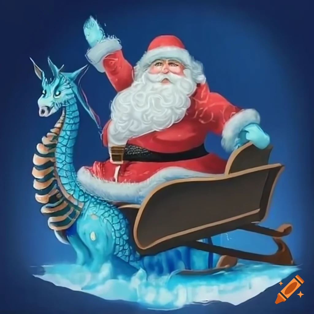 Russian santa claus riding a dragon sleigh on Craiyon