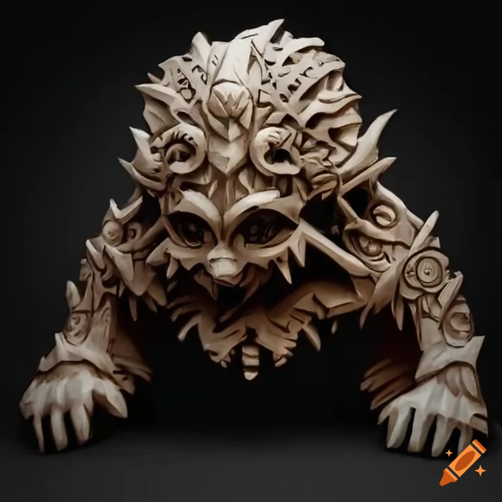 Intricate carving of a Zelda game boss on Craiyon