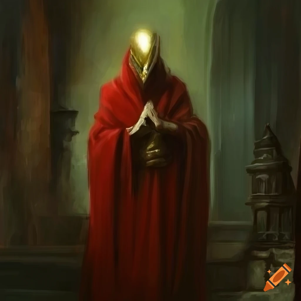 Fantasy art painting of a dark priest with a golden mask on Craiyon