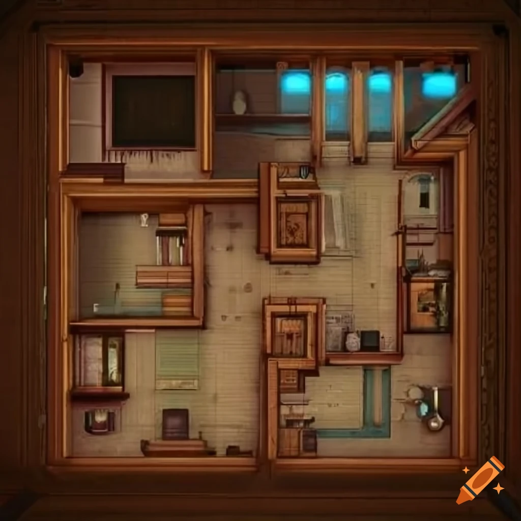 Top-down map of a backroom level in a game on Craiyon