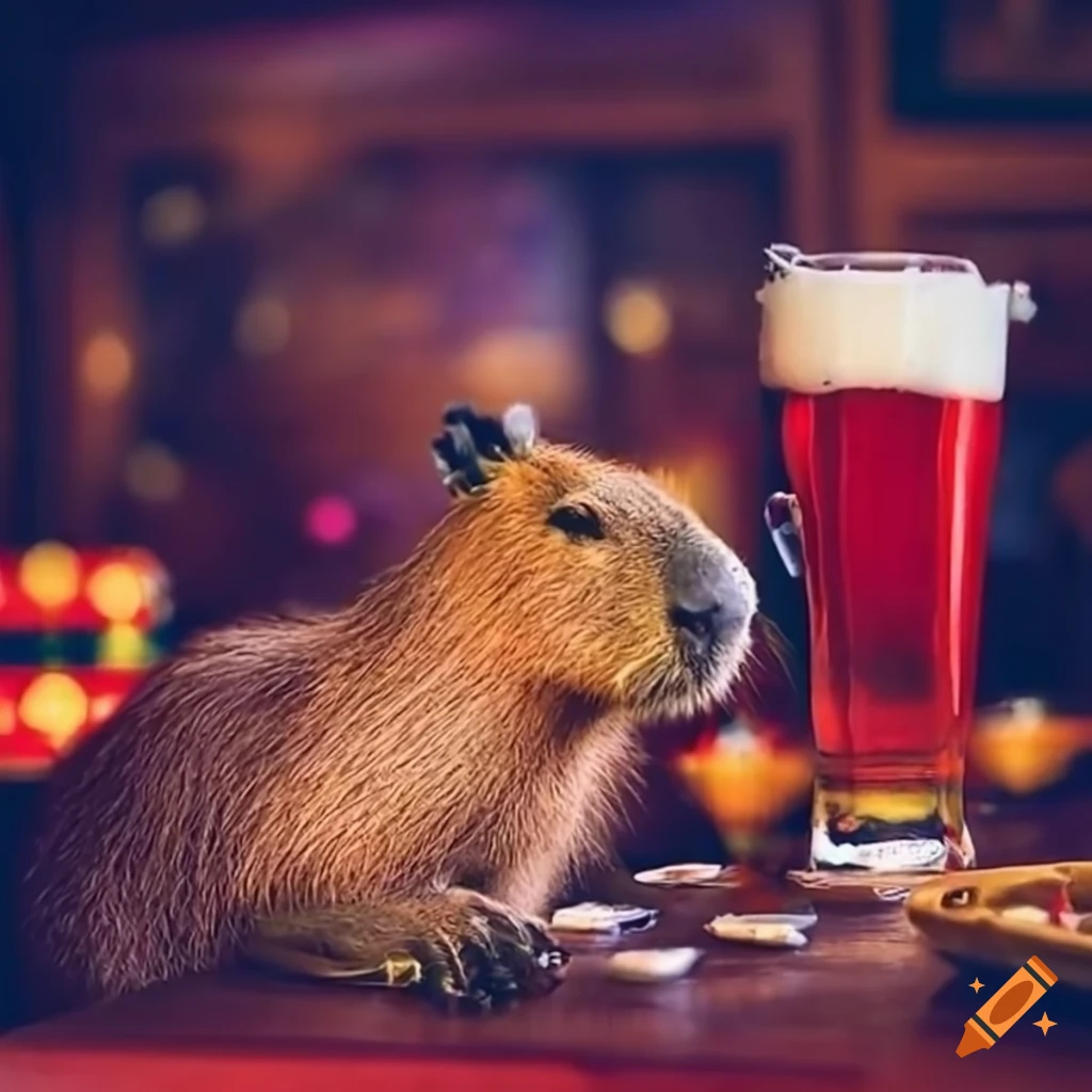 Capybaras celebrating at a Christmas-themed pub on Craiyon
