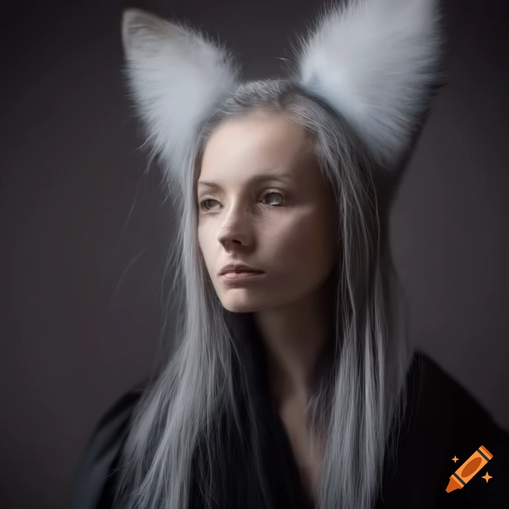 Female , black long hair, elf ears, yellow and big eyes, fangs on Craiyon