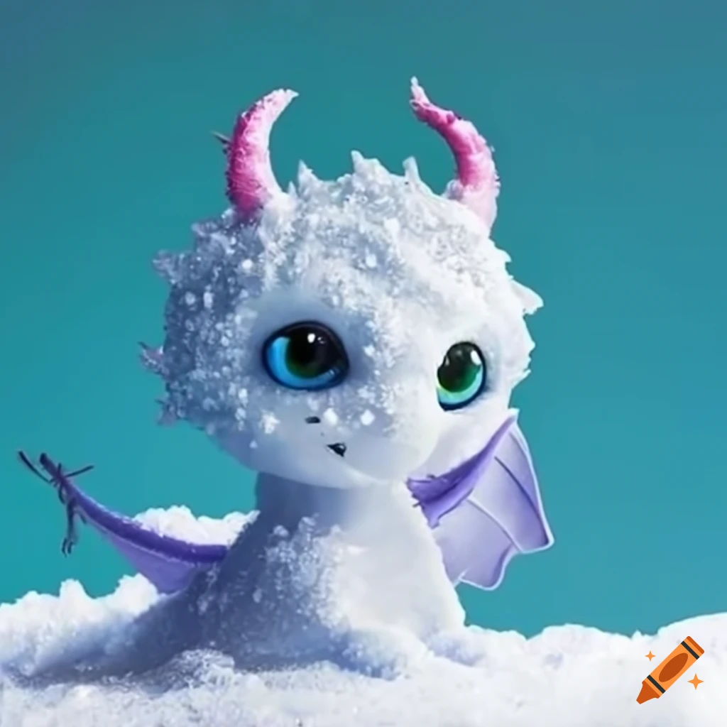 Adorable baby dragon made of snow on Craiyon