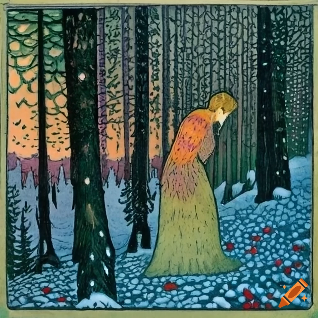 Illustration of a forest scene with Native Salish and Russian fairytale ...