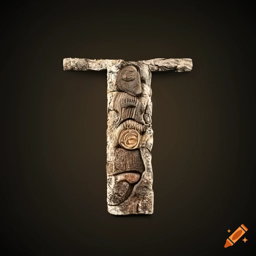 Mayan mask engraved stone letter 'M' on Craiyon