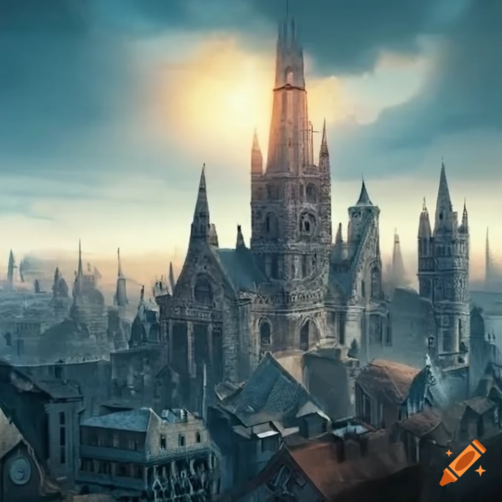 Medieval city spanning the horizon