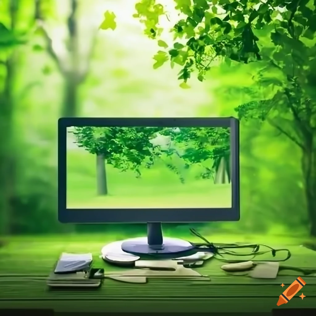 Desktop monitor in a green natural environment on Craiyon
