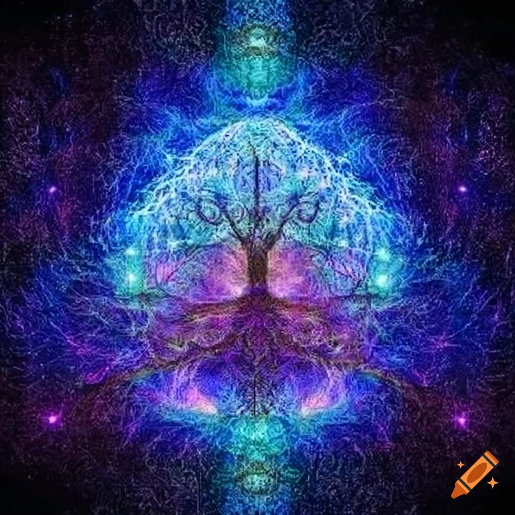 Cosmic tree of yggdrasil with loki at the center