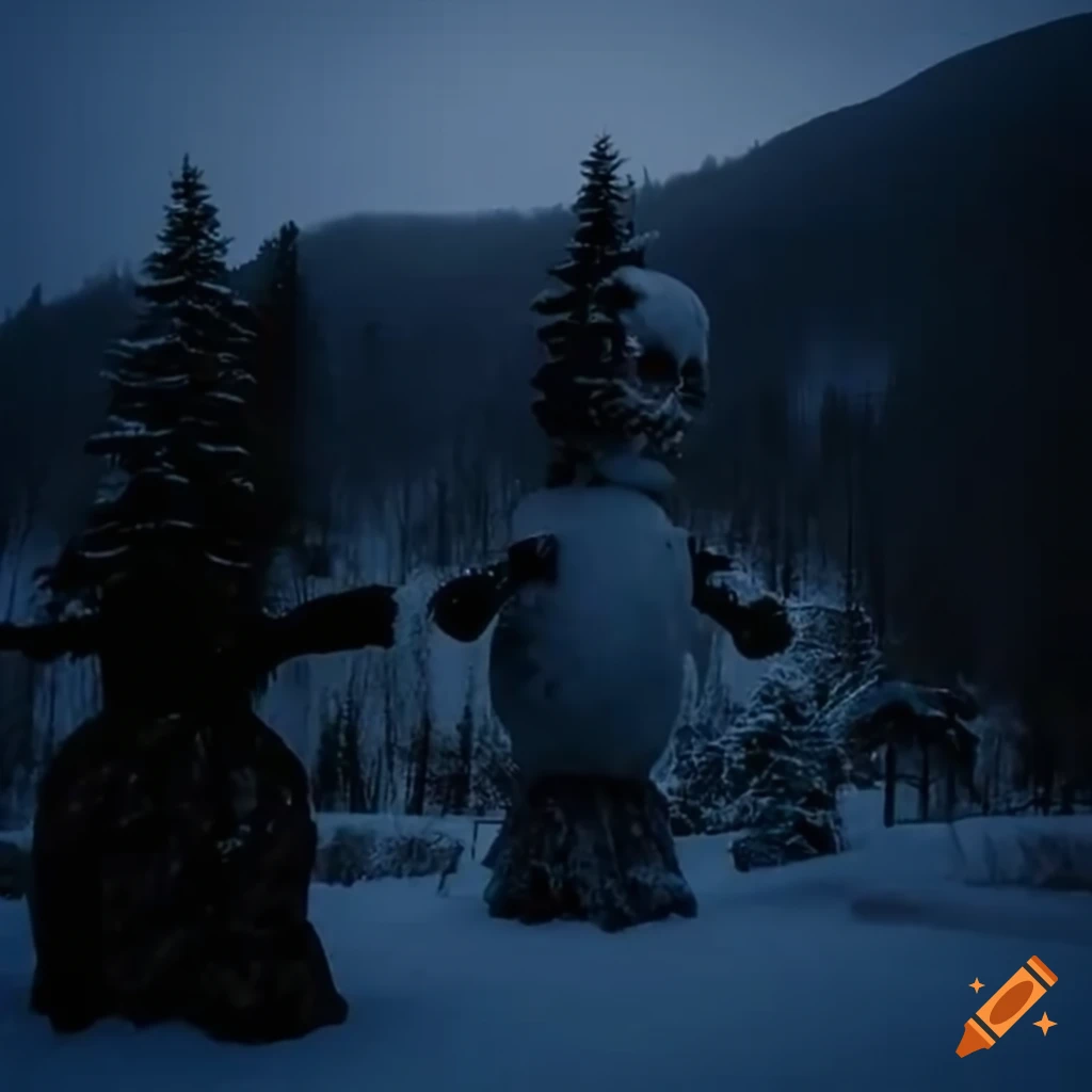 Scary alien snowman in the mountains on Craiyon