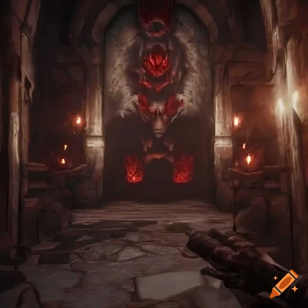 Sci-fi fantasy soldier in dark hall with grey on Craiyon