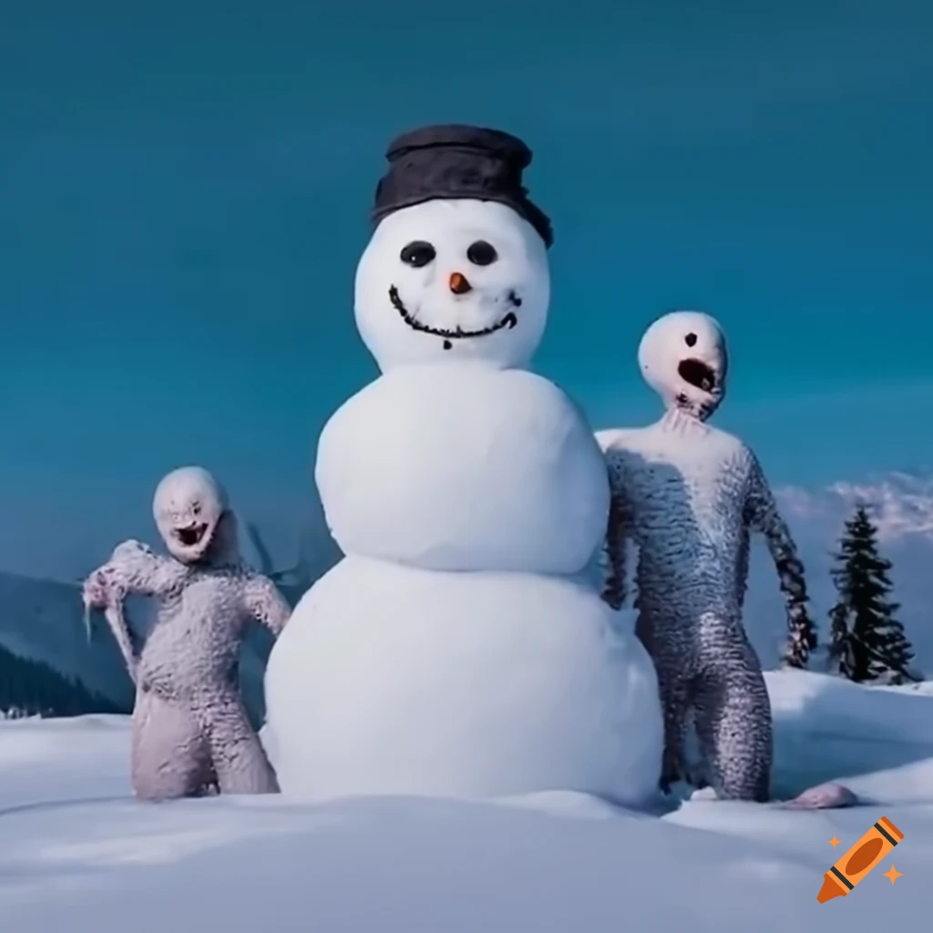 Scary alien snowman being built in the mountains on Craiyon