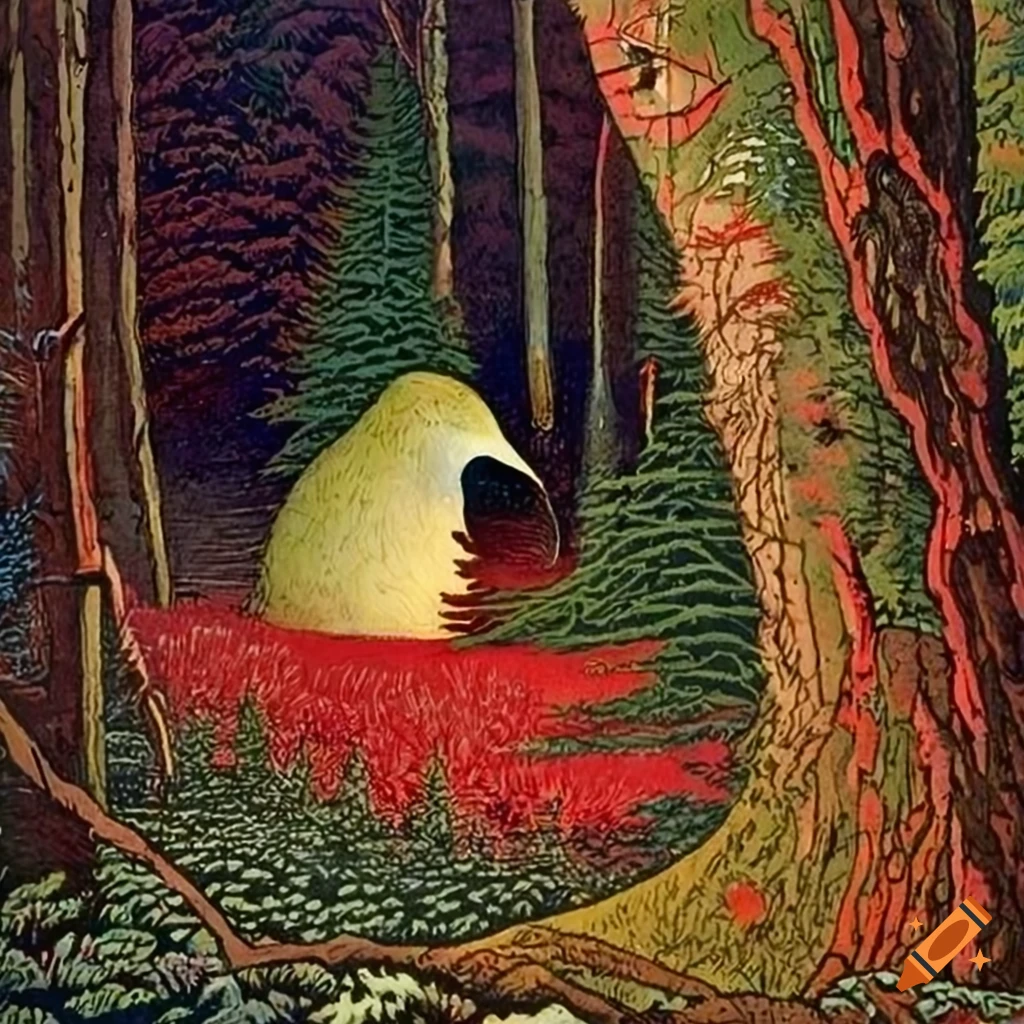 Illustration of a forest scene with Native Salish and Russian fairytale ...