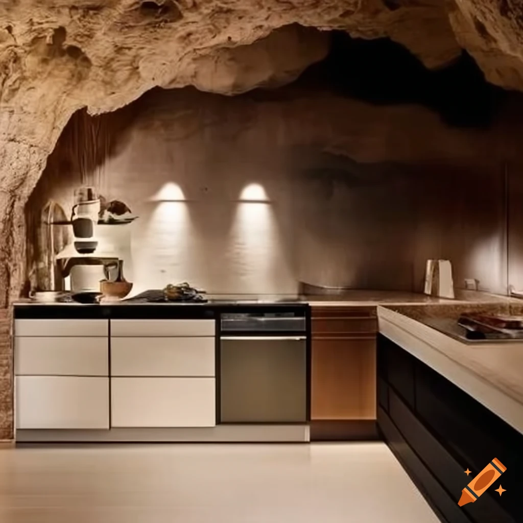 Prehistoric rock kitchen in a cave setting on Craiyon