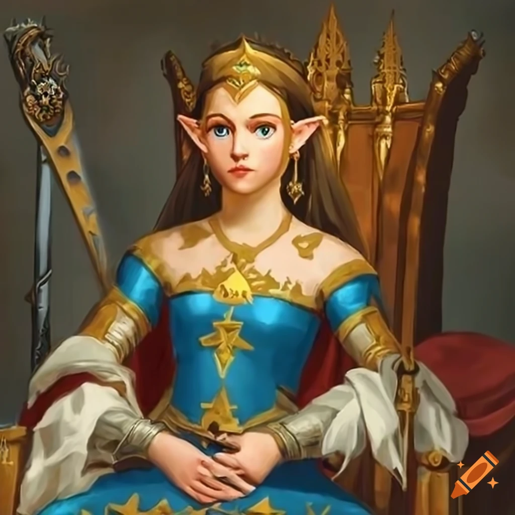 Zelda portrayed as a queen sitting on a throne on Craiyon