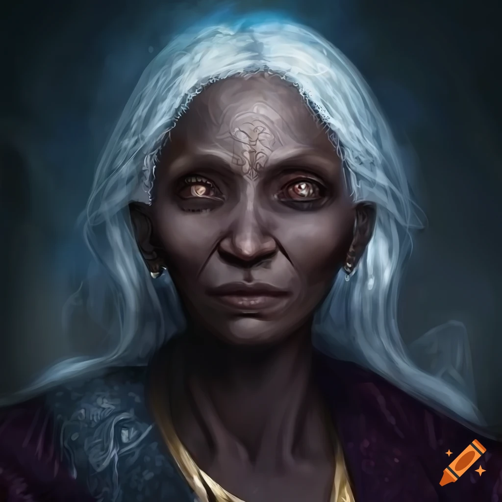 Portrait of a wise old female archmage in a fantasy setting on Craiyon