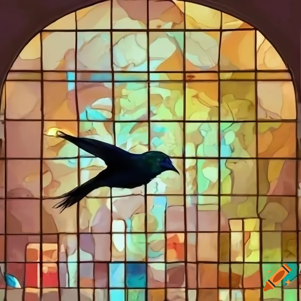 Winter raven as stained glass art on Craiyon