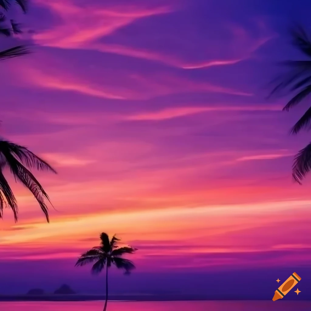 Tropical plants and palm trees resembling light purple cotton candy ...