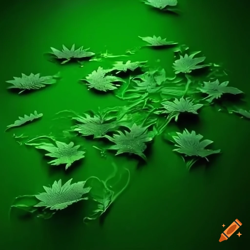 Green background with floating marijuana leaves on Craiyon