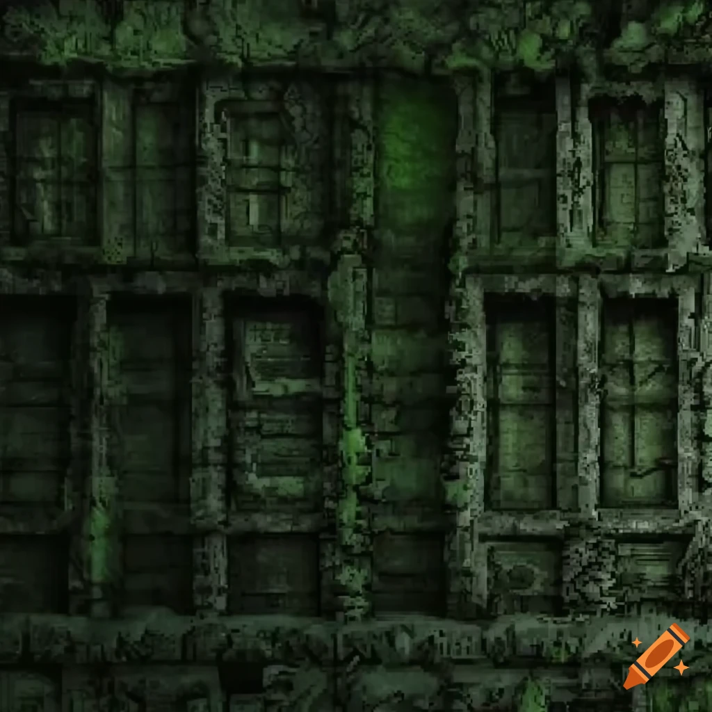 2d game art of an alien in a wet overgrown ruins