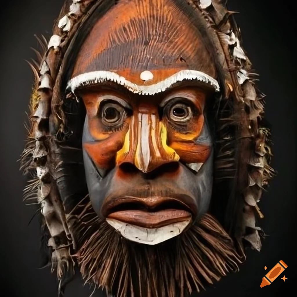 African fantastic mask in architectural stave carving style with ...