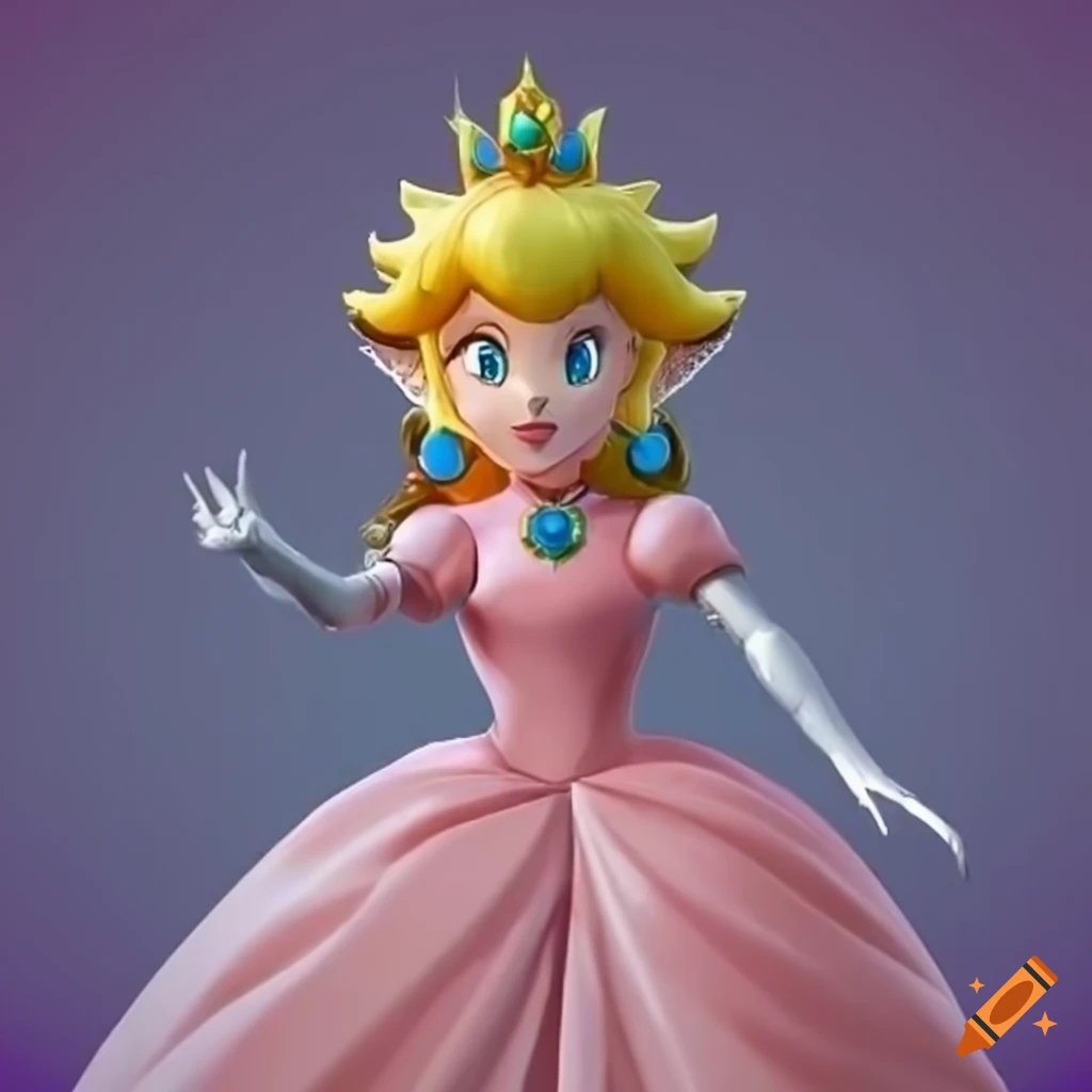 Princess peach and link posing in pink silk ballgowns on Craiyon