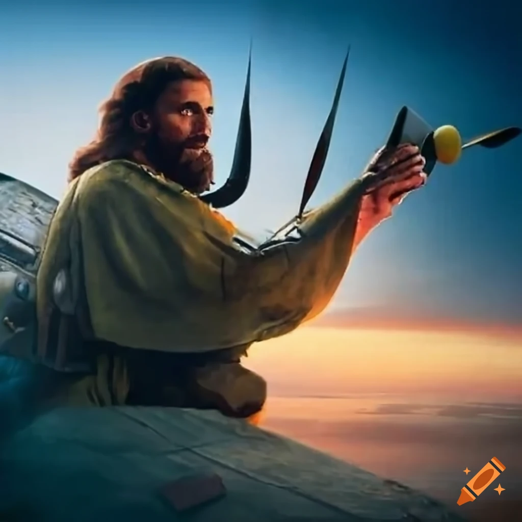 Depiction of jesus piloting a bf-109 during world war 2 on Craiyon
