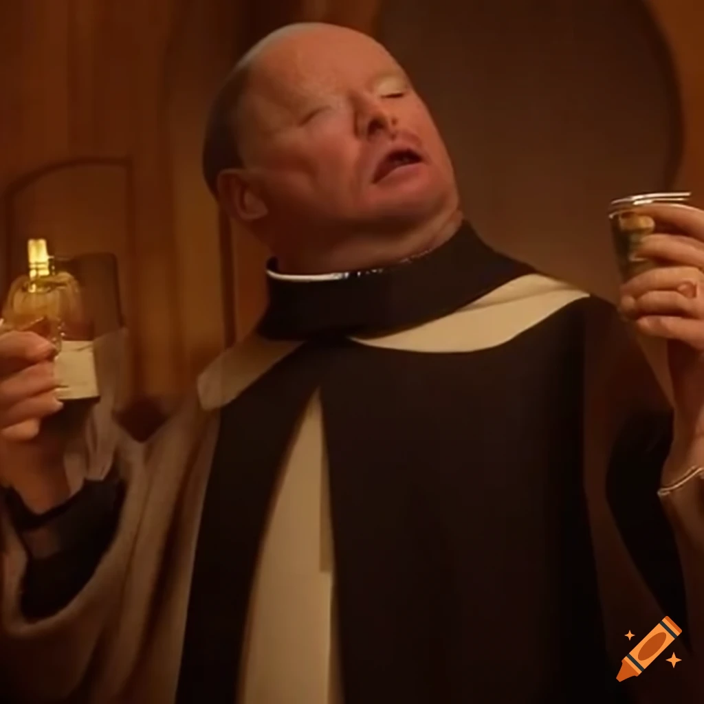 Humorous image of a drunk priest drinking cocoa on Craiyon