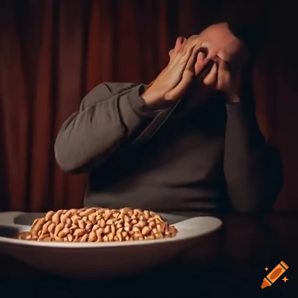 Man eating beans while watching a movie on Craiyon