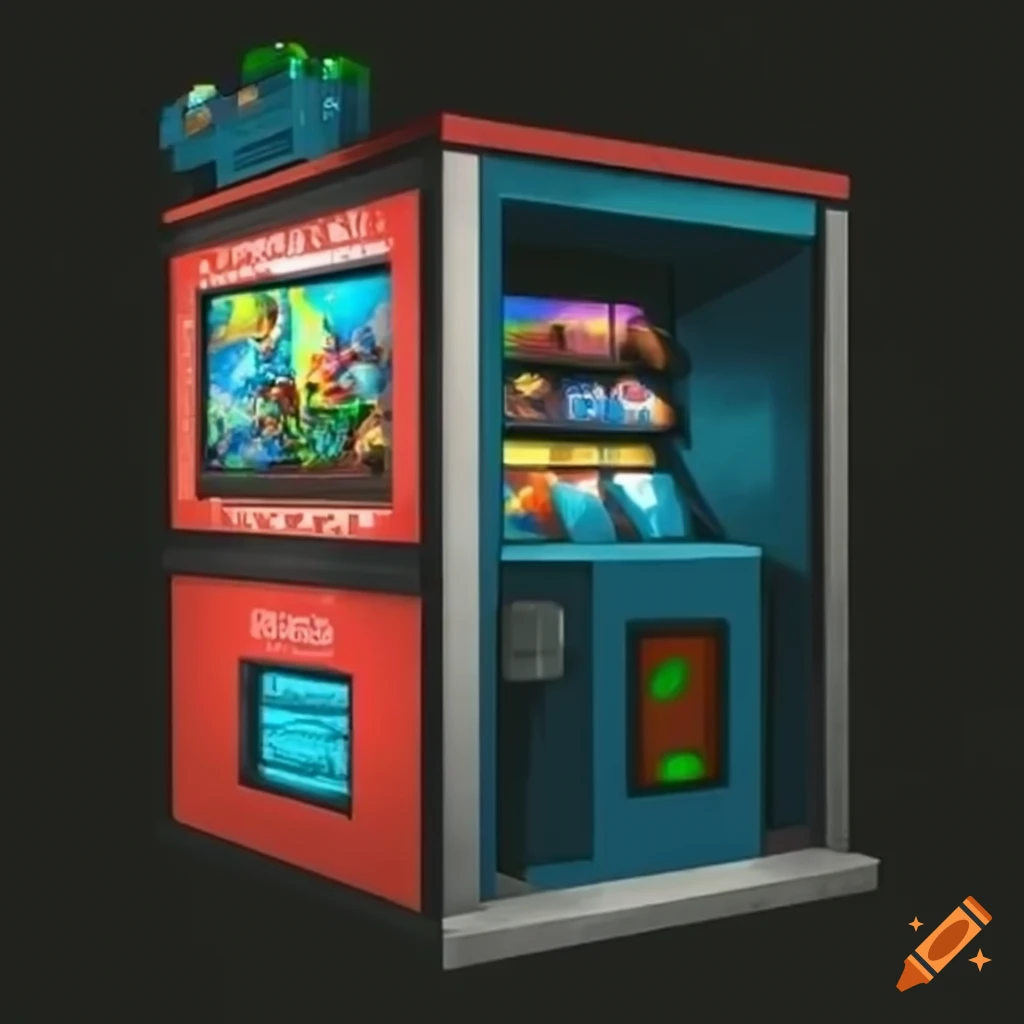 Pixel art of a video game kiosk on Craiyon