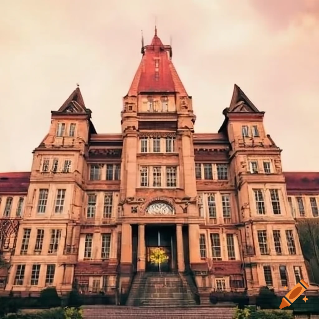 Principal in front of iconic school building